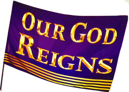 Our God Reigns Purple Worship Flag | High Praise Banners