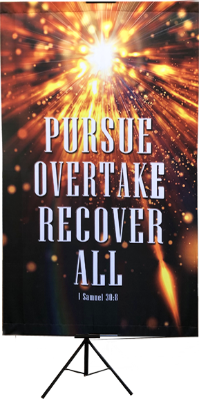 Pursue Overtake Recover All Vertical Wall Banner | High Praise Banners